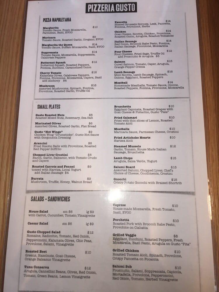 Menu at Pizzeria Gusto, Oklahoma City, N Walker Ave