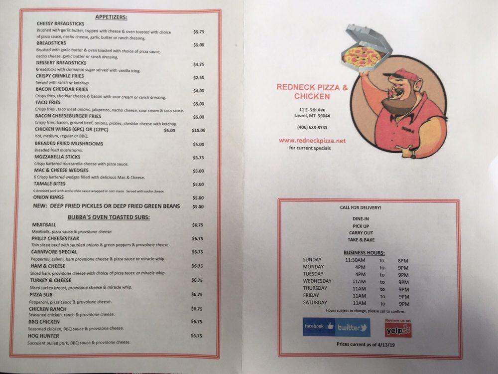 Menu at Redneck Pizza & Chicken pizzeria, Laurel, 11 S 5th Ave