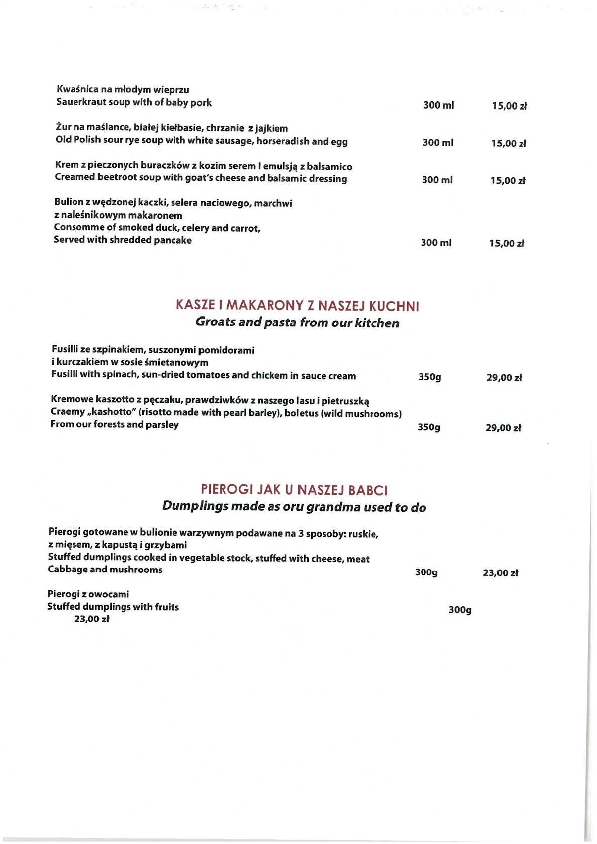 Menu at Restauracja Regionalna "Meta" restaurant, Szczyrk