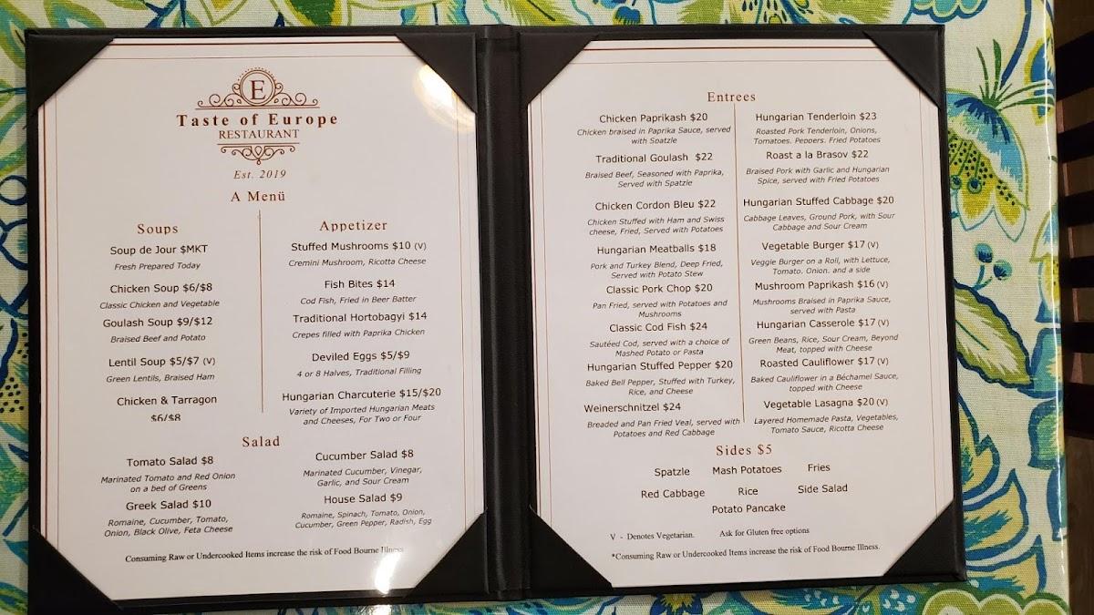Menu at Taste of Europe pub & bar, Hilton Head Island