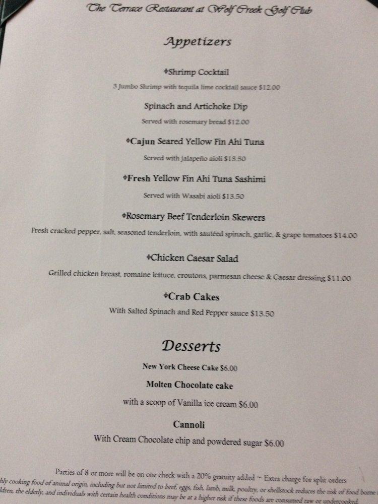 Menu at Terrace at Wolf Creek Club, Mesquite