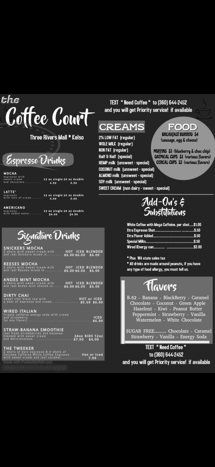 Menu at The Coffee Court, Kelso