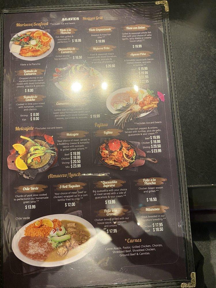 Menu at Agaves Mexican Grill restaurant, Merced