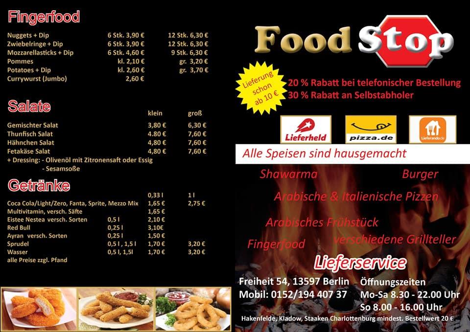 Speisekarte von Food Stop restaurant, Berlin