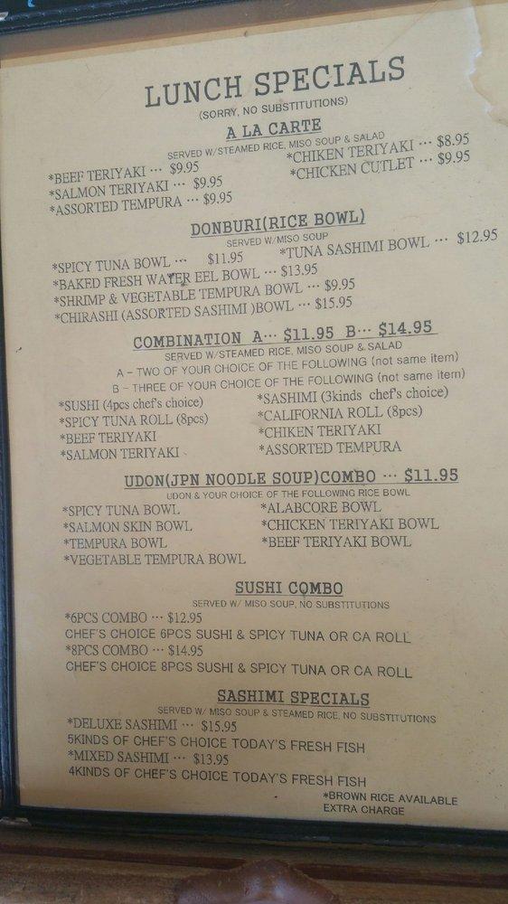 Menu at Hanami Sushi restaurant, Calabasas