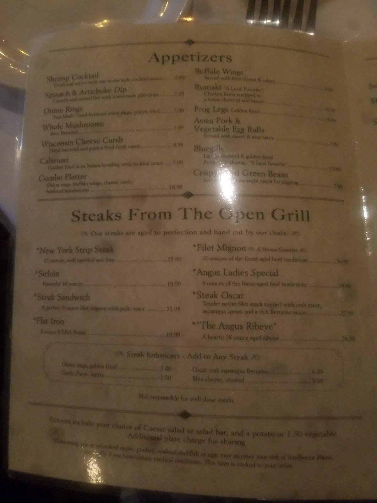 Menu at Jones' Black Angus steakhouse, Prairie du Chien, US-18