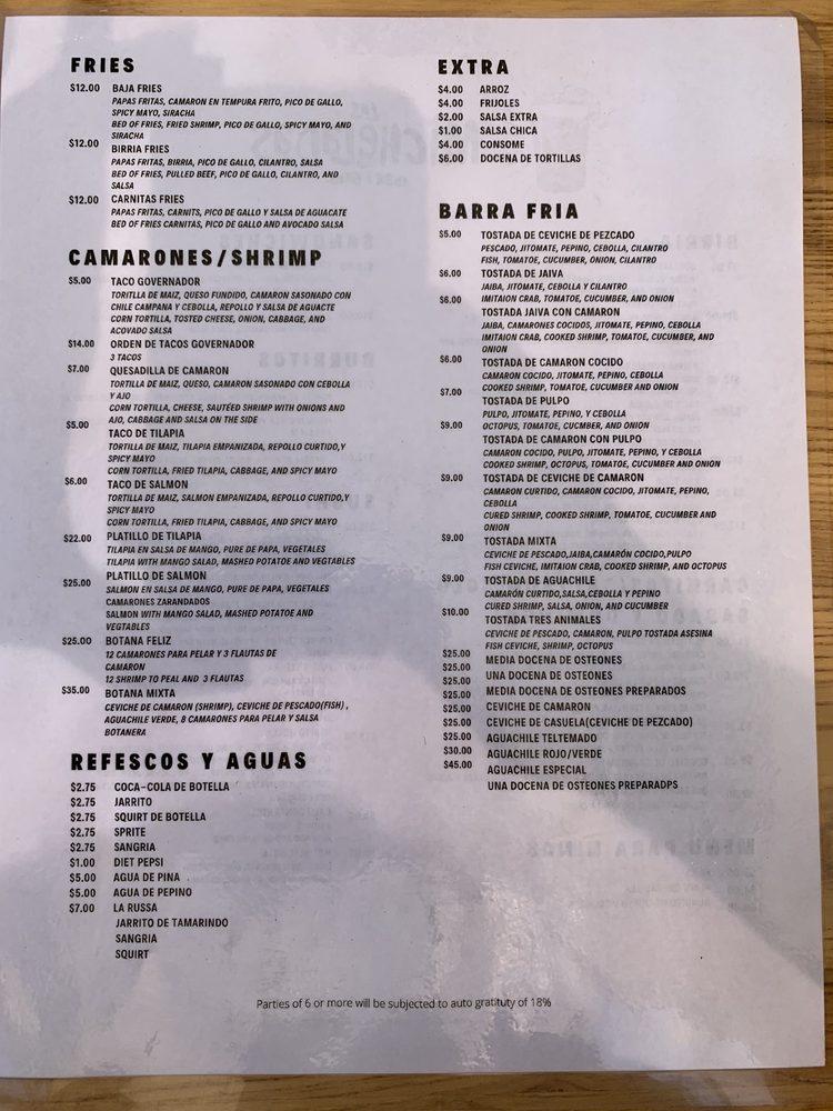 Menu at Las Micheladas Bar & Grill, Hollister
