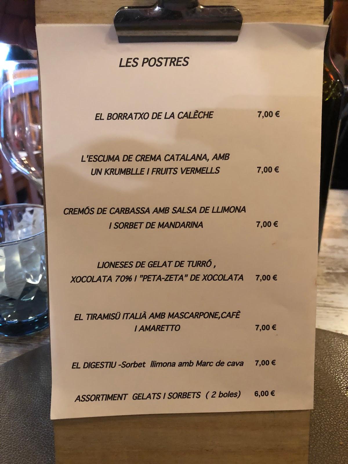 Carta del restaurante La Calèche, Llívia