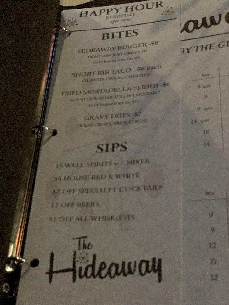 Menu at The Hideaway Steakhouse, Long Beach