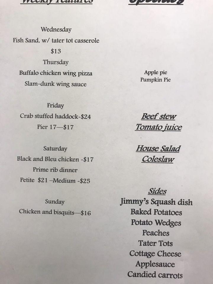 Menu at The Wheel Inn steakhouse, USA