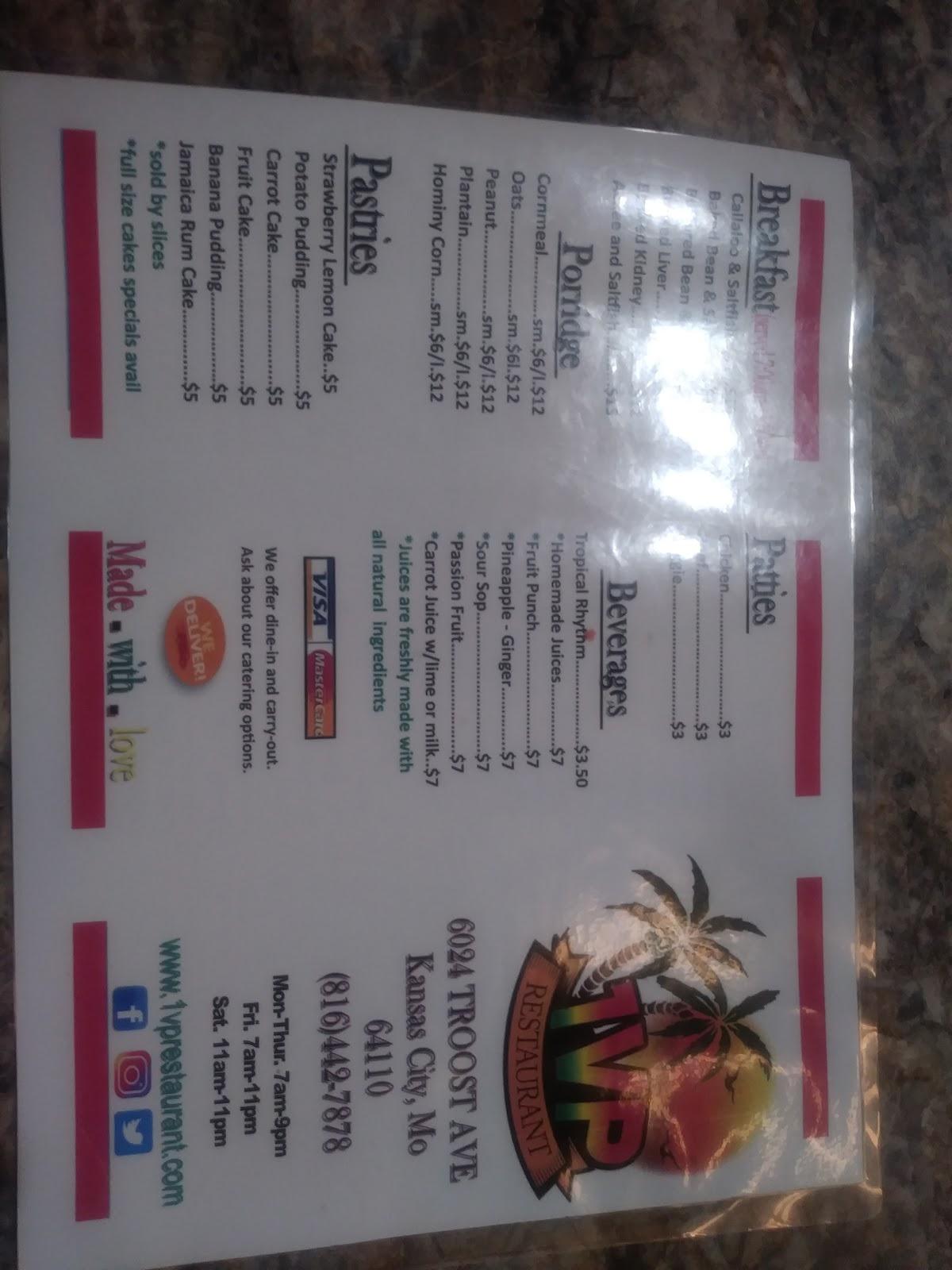 Menu at 1VP Restaurant, Kansas City