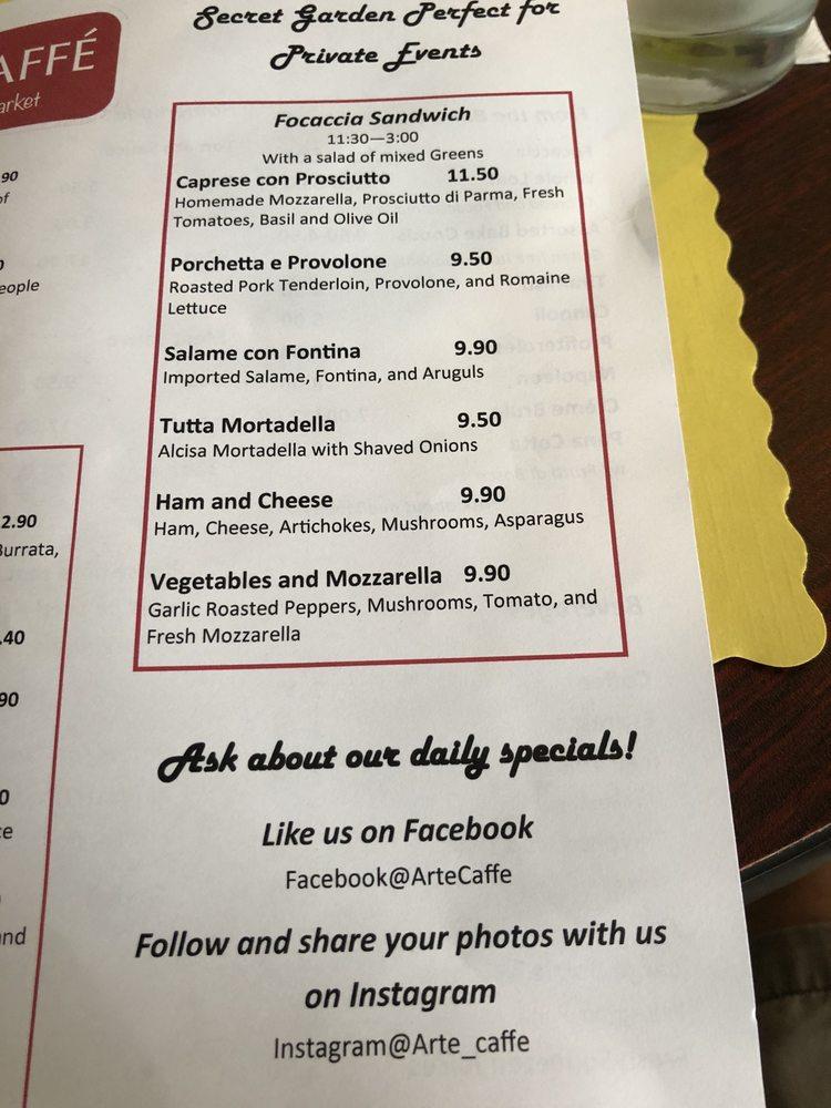 Menu at Arte Caffe pizzeria, Bradenton
