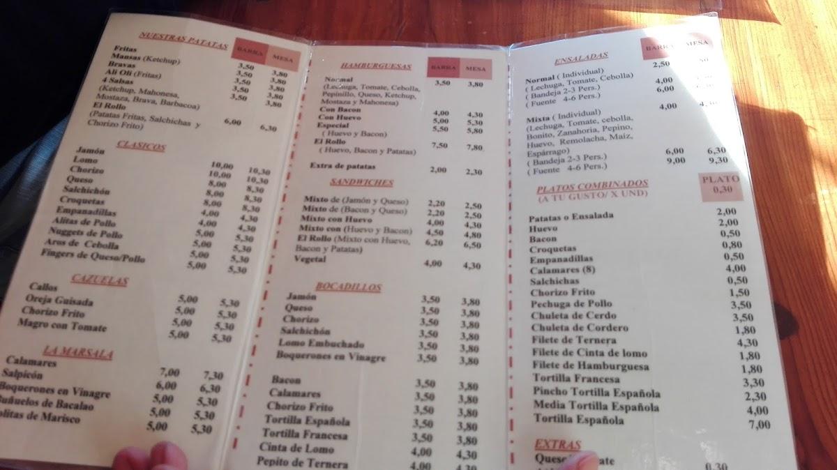 Carta de Bar Restaurante El Rollo, Pedro Bernardo