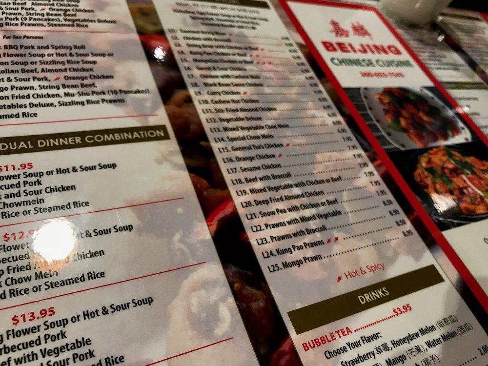 Menu at Beijing Chinese Cuisine restaurant, Marysville