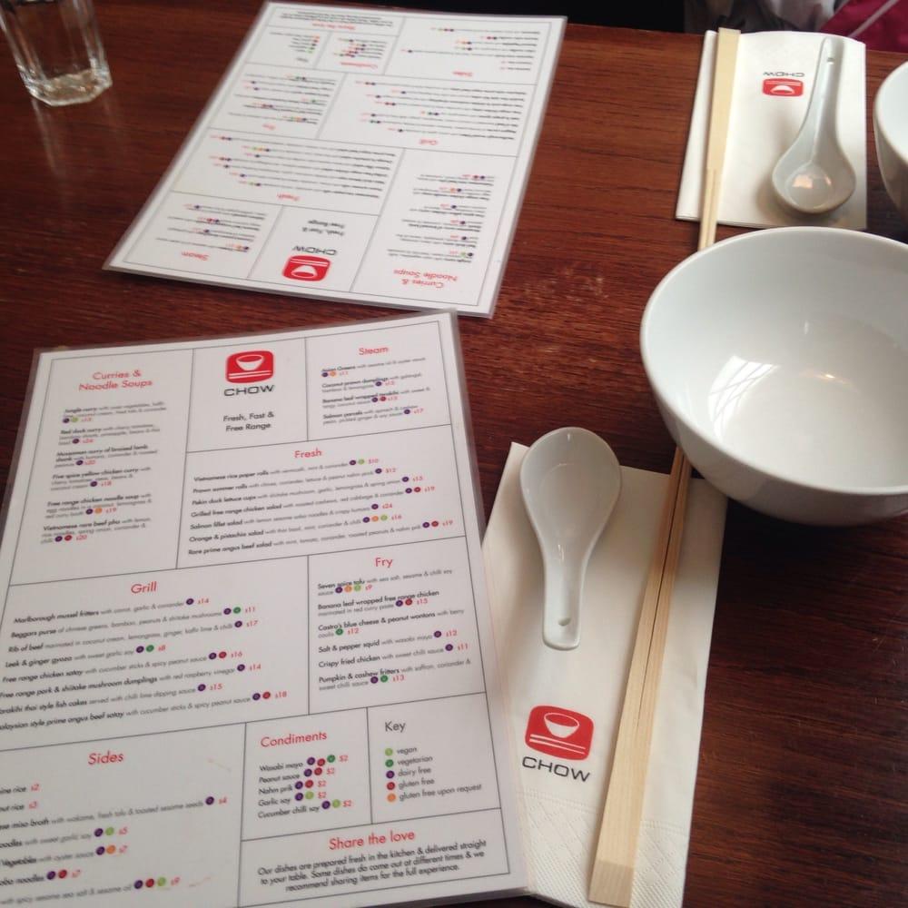 Menu at Chow Tory restaurant, Wellington, 45 Tory St