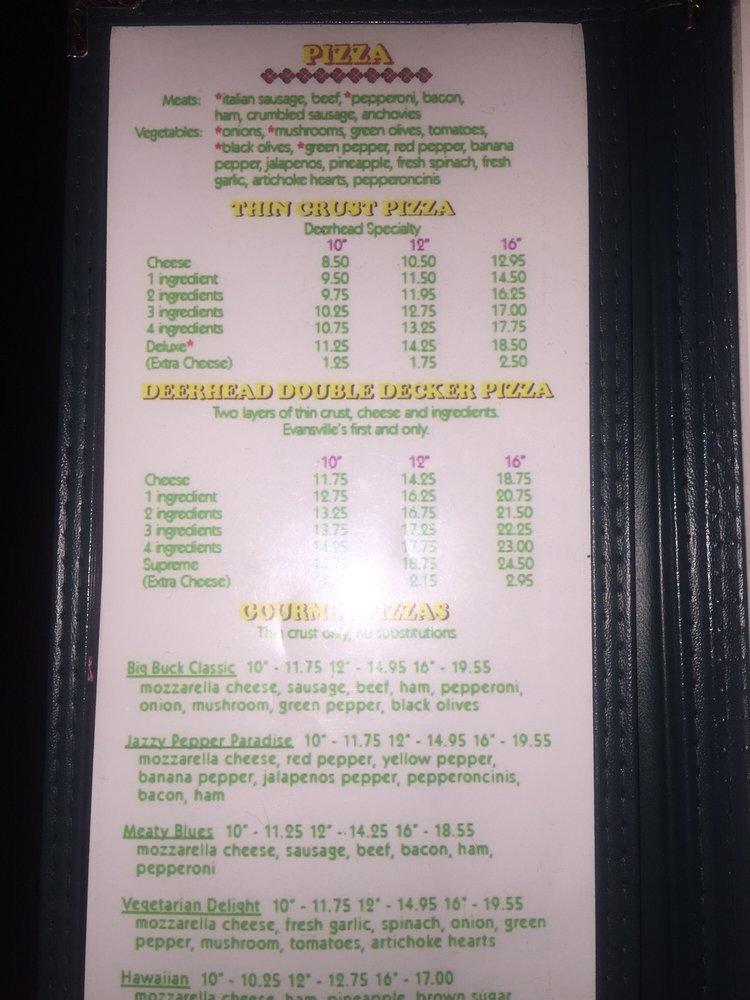 Menu at Deerhead Pizza cafe, Evansville