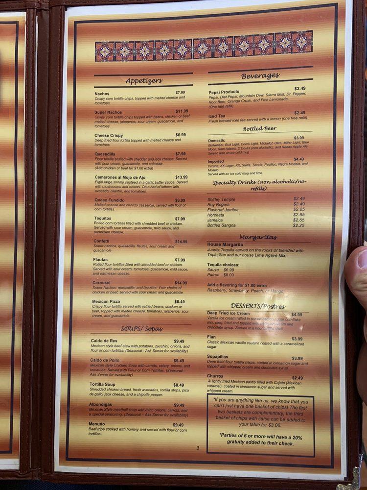 Menu at Don Miguel restaurant, Cedar City