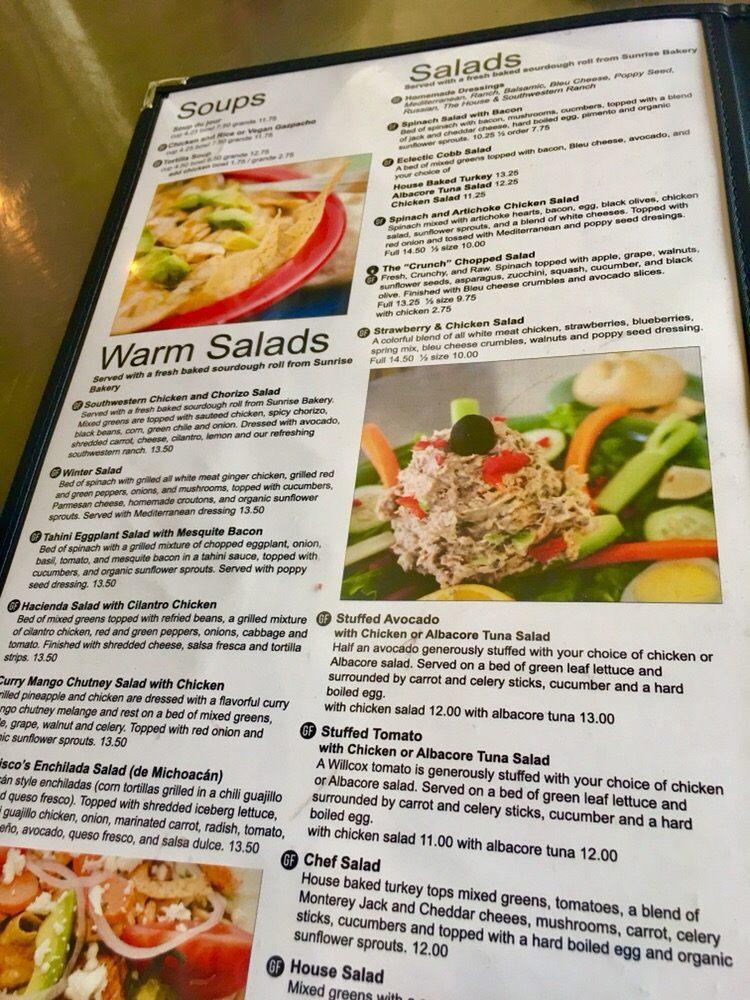 Menu at Eclectic Cafe, Tucson