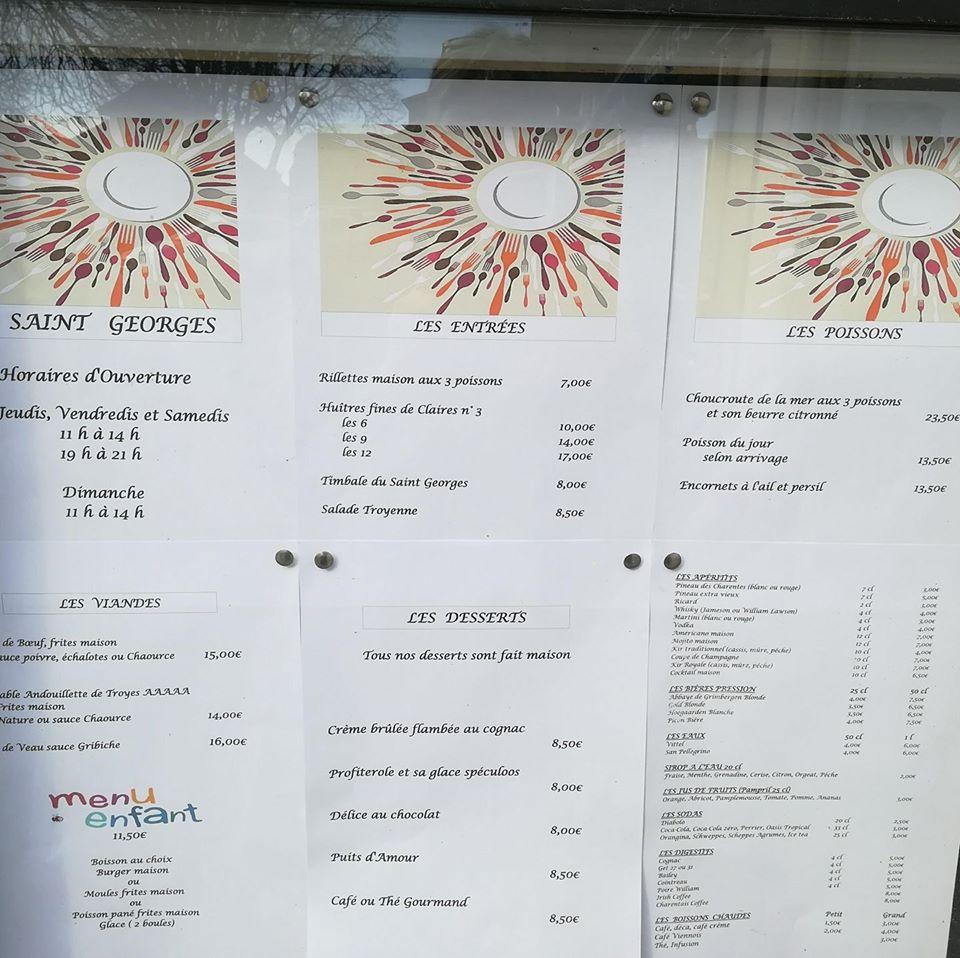 Menu au Le Saint Georges restaurant, Saint-Georges-d'Oléron