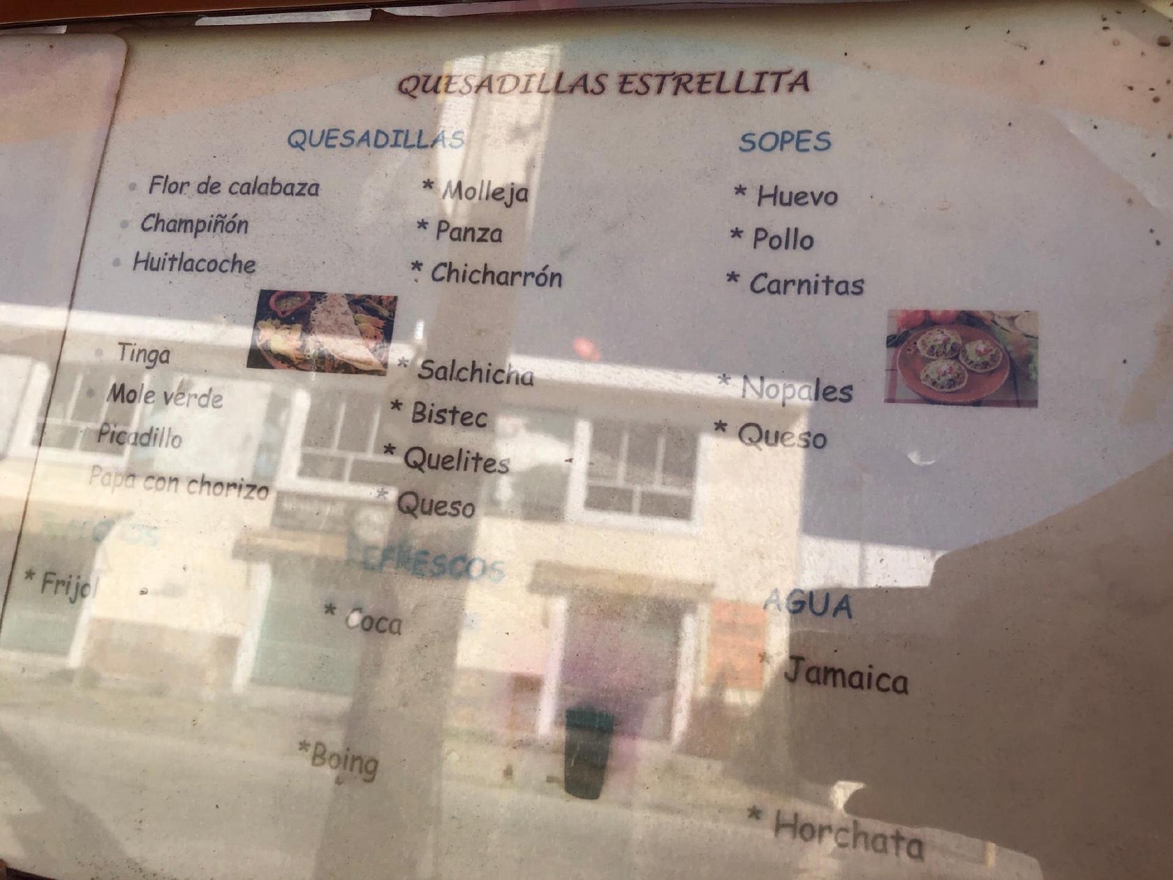 Menu at Quesadillas y Barbacoa Estrellita, Pachuca