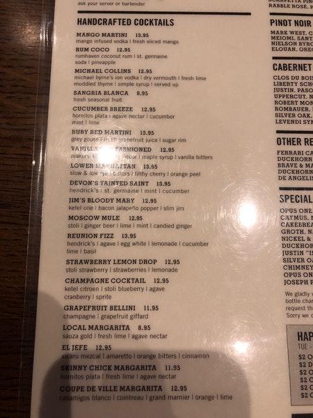 Menu at Reunion Kitchen + Drink pub & bar, Laguna Beach