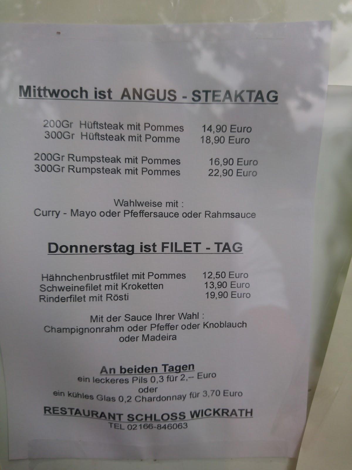 Speisekarte von Restaurant Schloss Wickrath, Mönchengladbach