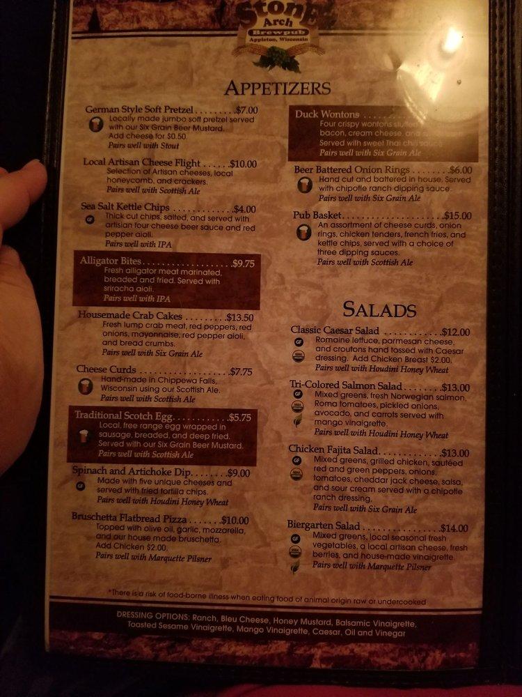 Menu at Stone Arch Brewpub, Appleton