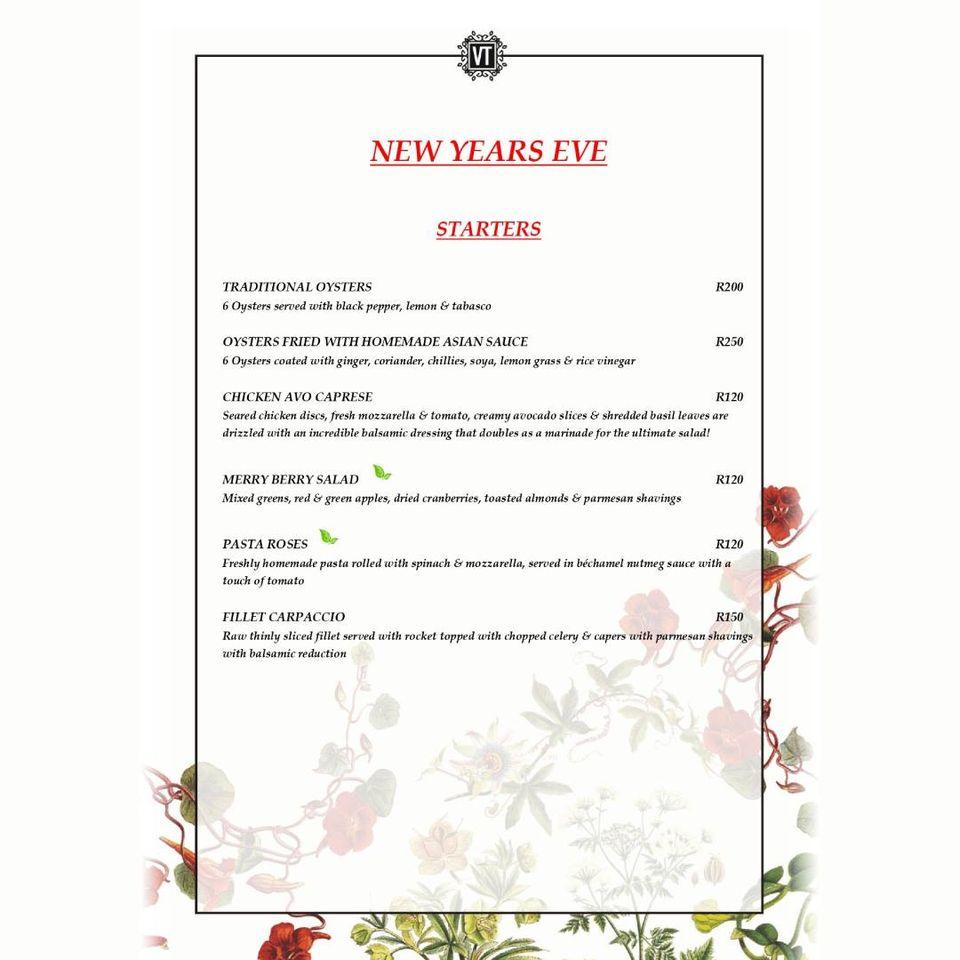 Menu at The Village Table restaurant, Durban