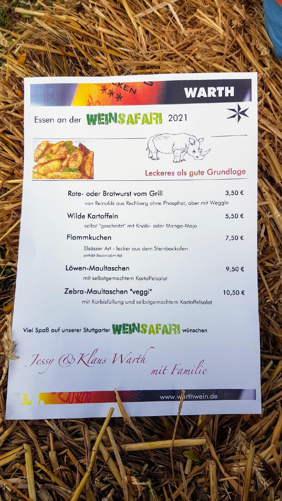 Menu at Weingut Warth, Klaus D. Warth, Stuttgart