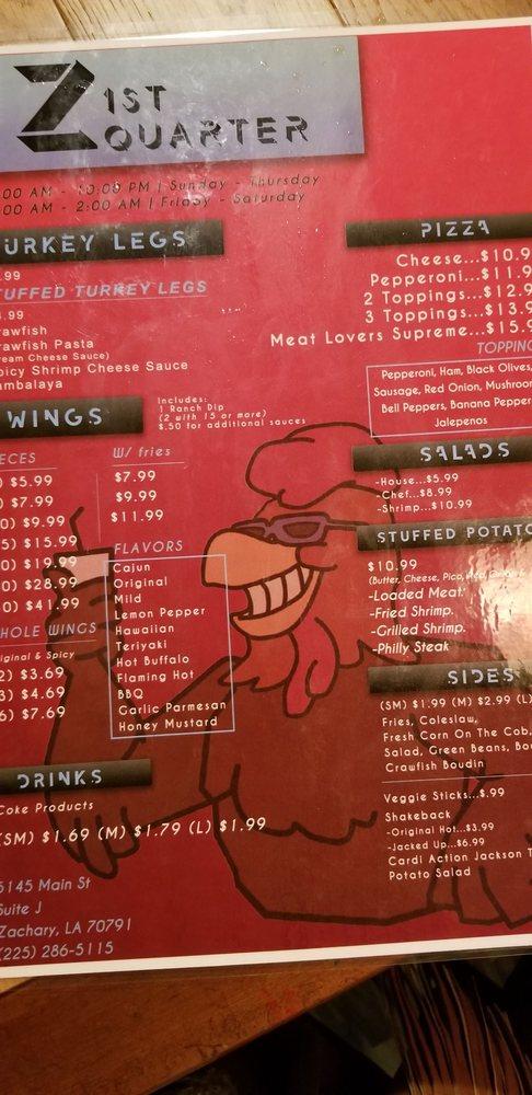 Menu at Z 1st Quarter pizzeria, Zachary