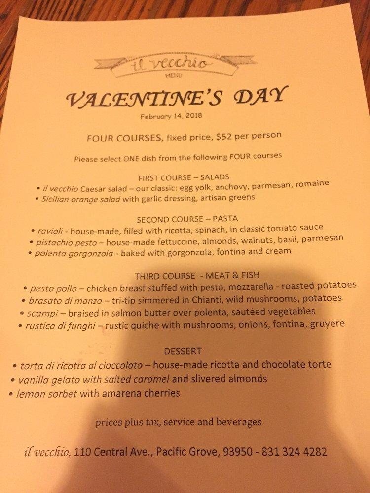 Menu at il vecchio pub & bar, Pacific Grove