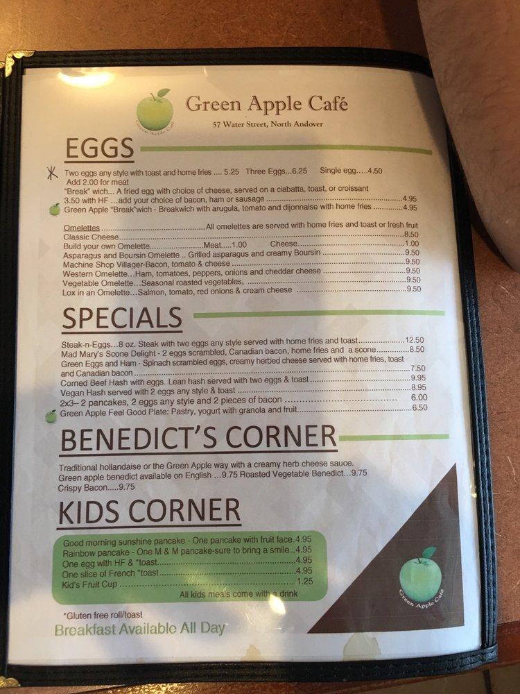 Menu at Green Apple Café restaurant, North Andover