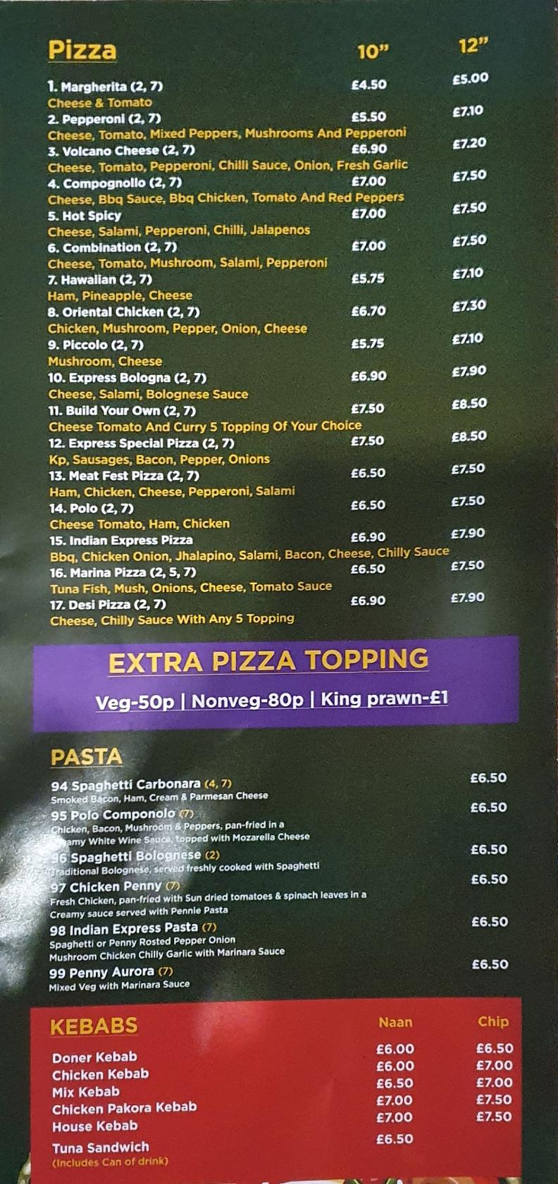 Menu at Indian Express Takeaway restaurant, Glengormley