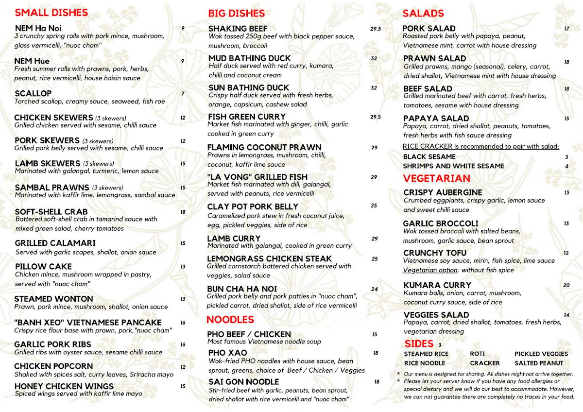 Menu at Nem Vietnamese Fusion House restaurant, Auckland