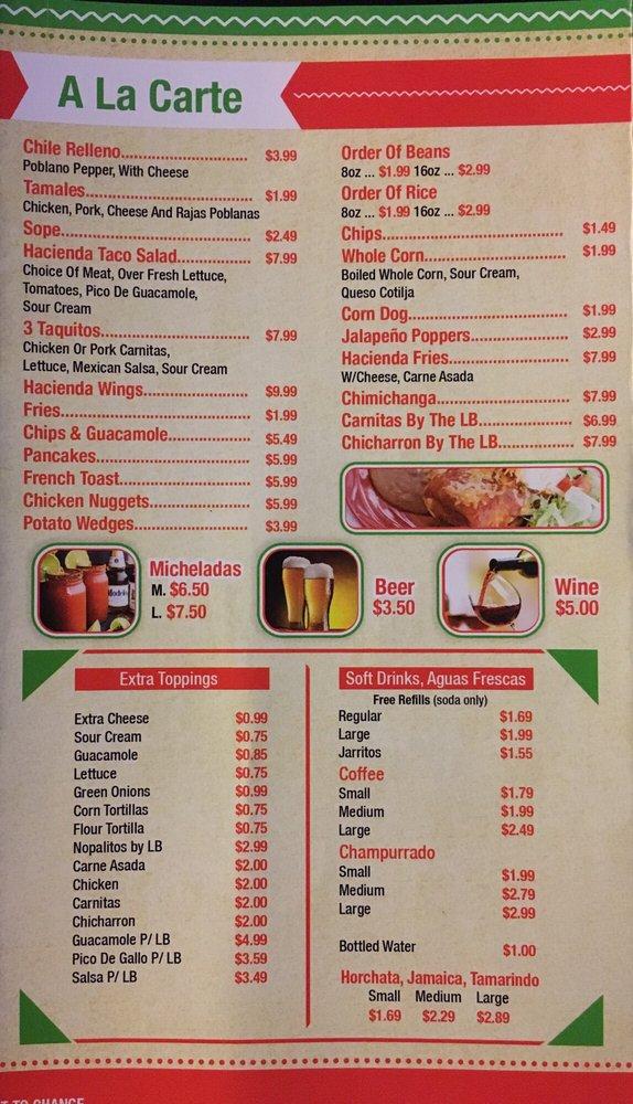 Menu at Hacienda Market and Grill restaurant, Carson City