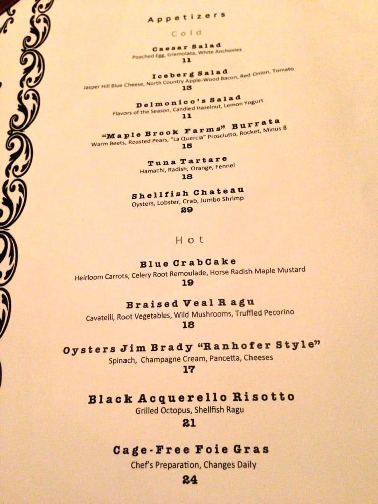 Menu at Delmonico's steakhouse, New York City