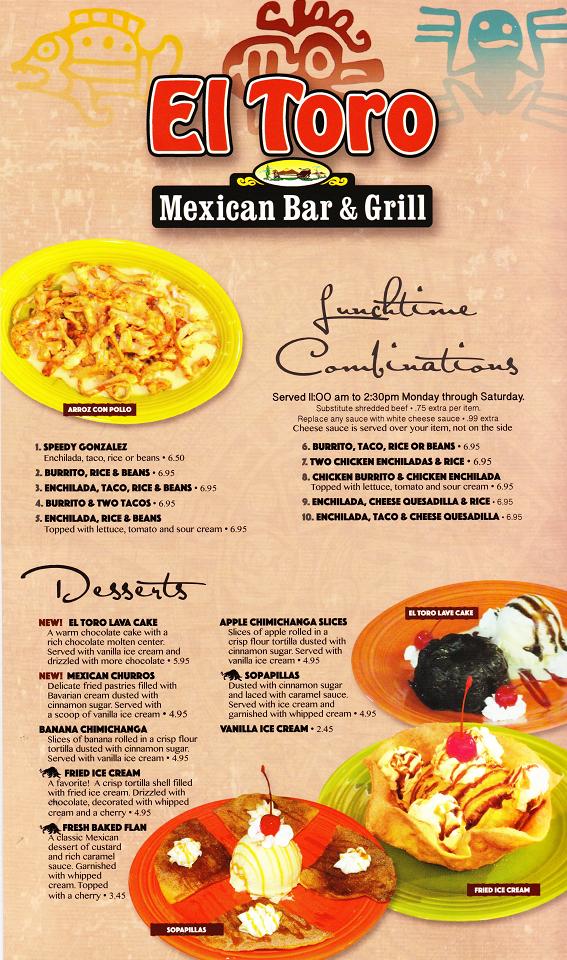 Menu at El Toro Mexican Bar & Grill, Huber Heights, Old Troy Pike
