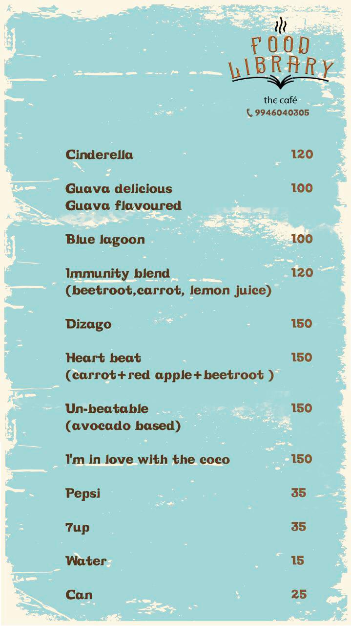 Menu at Foodlibrary calicut, Kozhikode