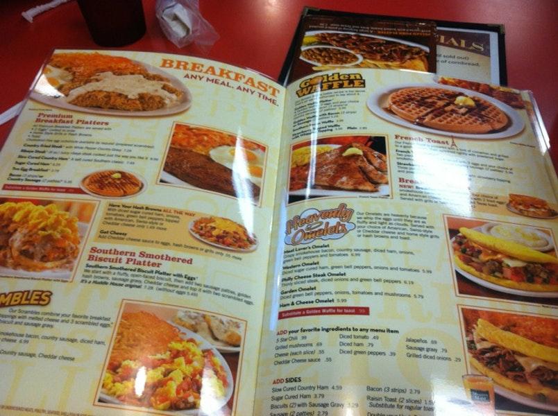 Menu at Huddle House restaurant, Boaz, US-431