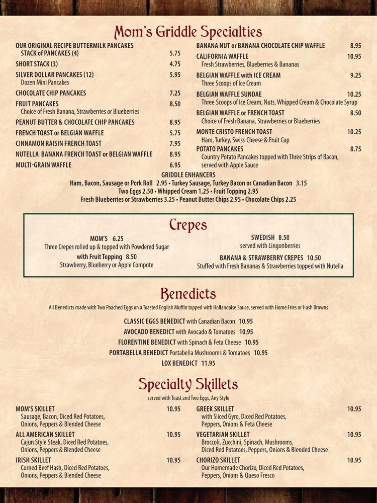 Menu at Mom's Golden Griddle restaurant, Manalapan Township