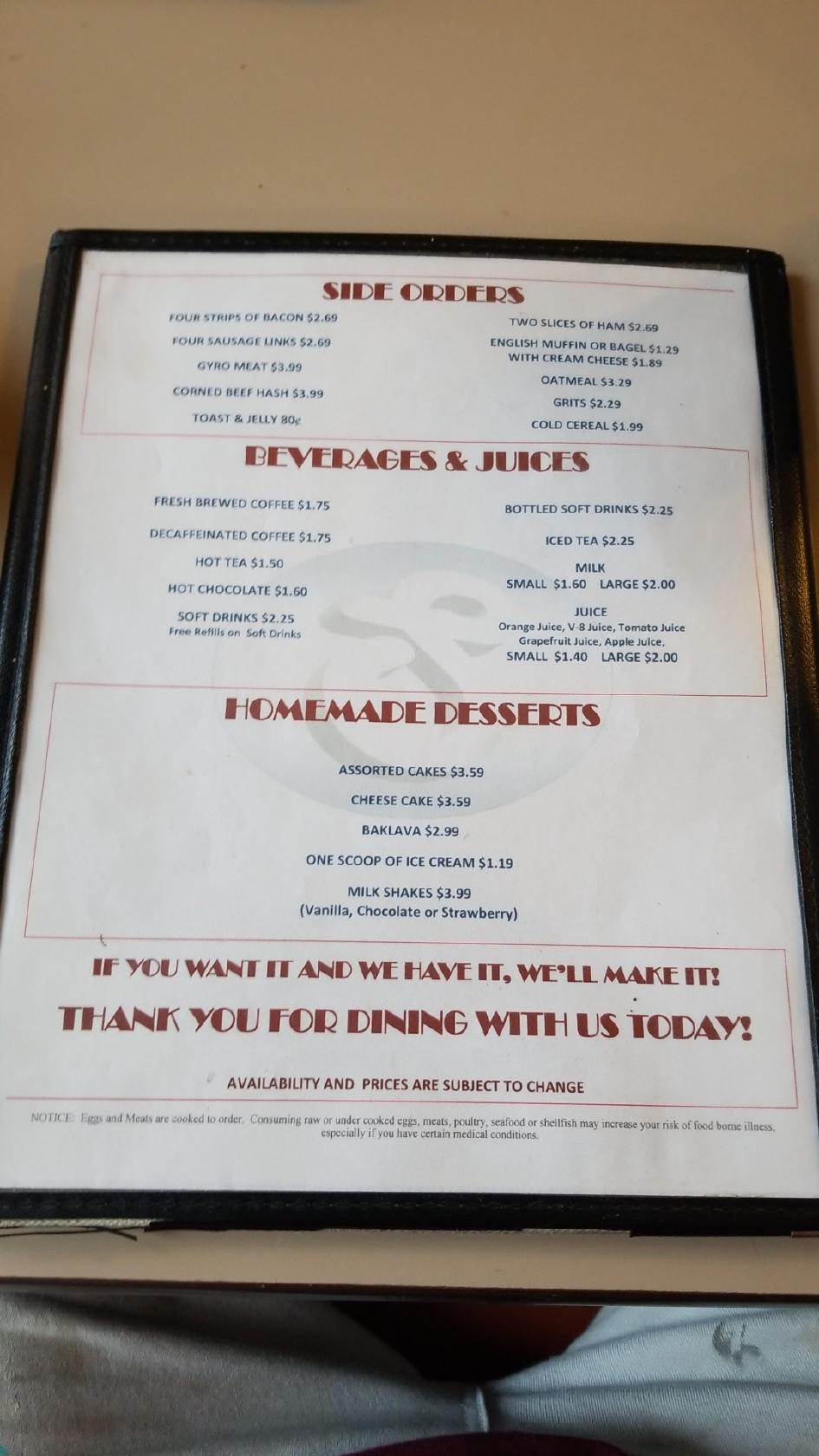 Menu at BRI'S Bistro restaurant, Cleveland