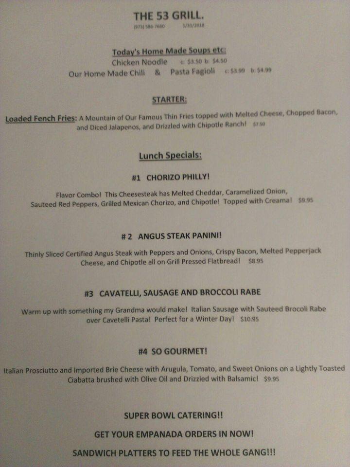 Menu at The 53 Grill cafe, Denville