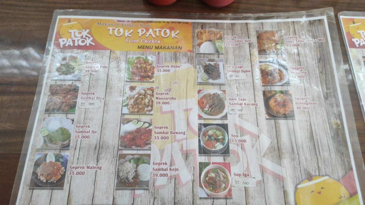 Menu at Tok Patok Bintuni restaurant, East Bintuni