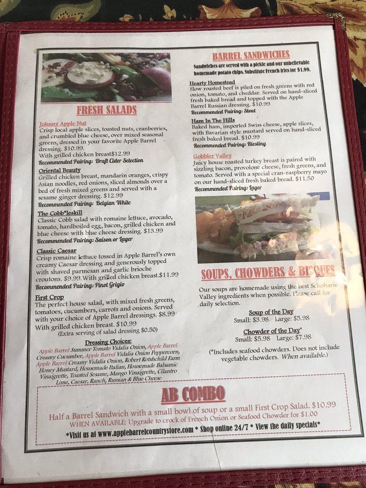Menu at Apple Barrel Store + Cafe, Schoharie, 115 NY-30A