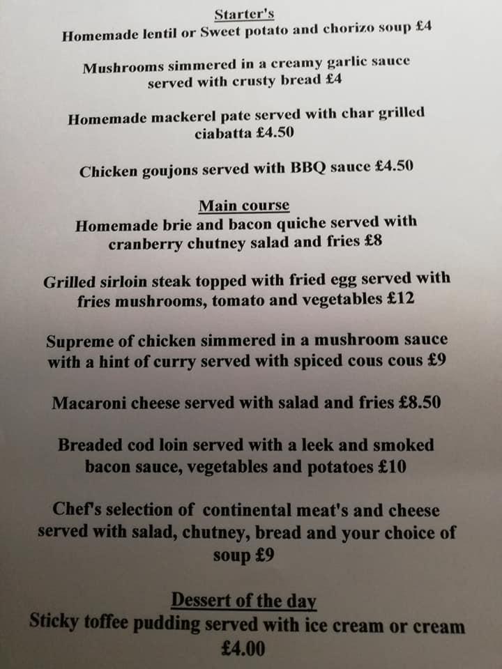 Menu at Auld Bakehouse cafe, Brechin