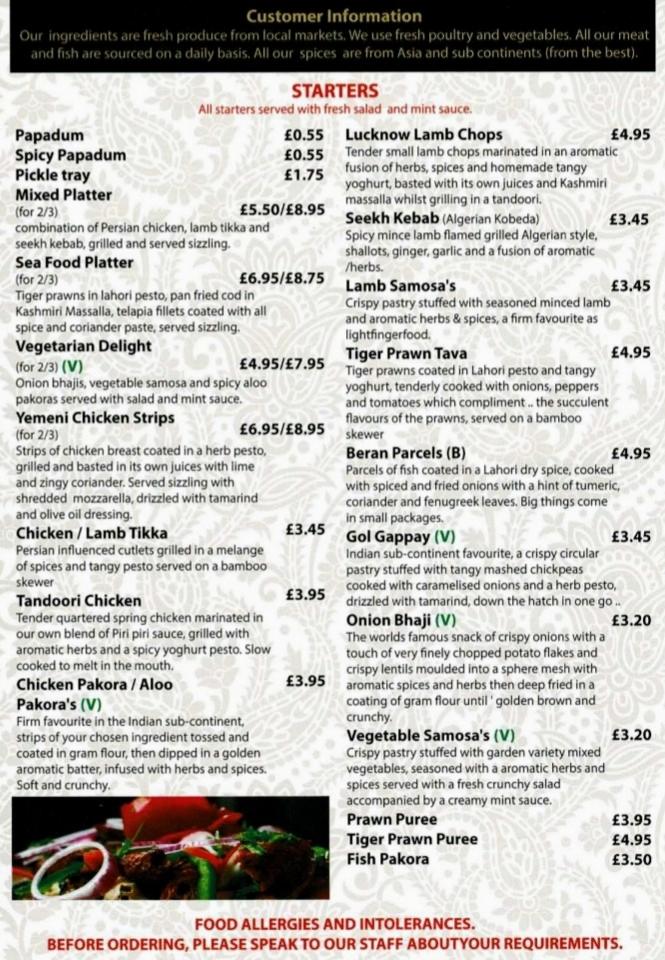 Menu at Grameen restaurant, Horsforth