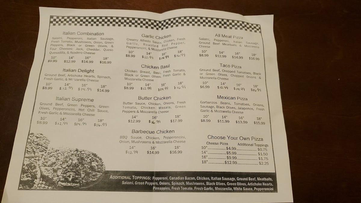 Menu at Italian Fresh Pizza pizzeria, Black Diamond