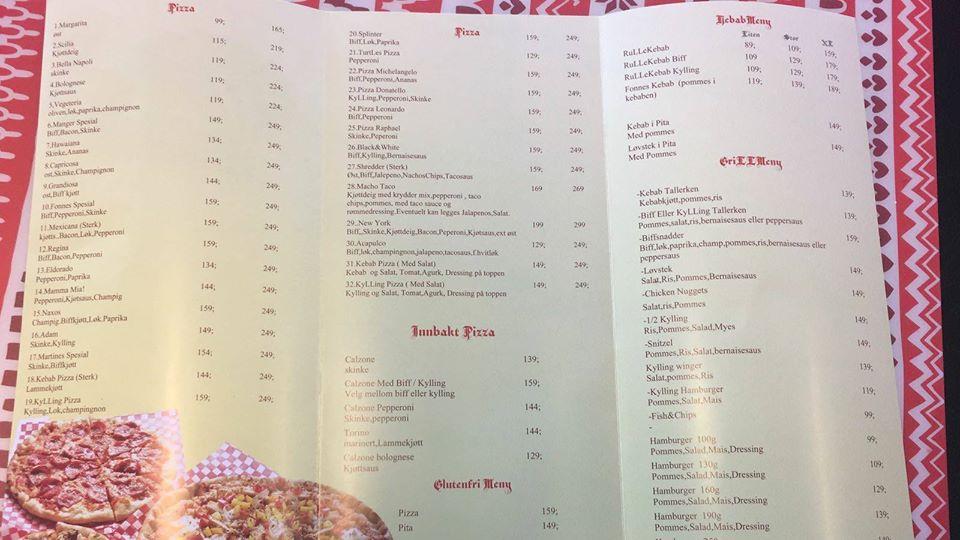 Menu at La Bella Napoli pizzeria, Manger