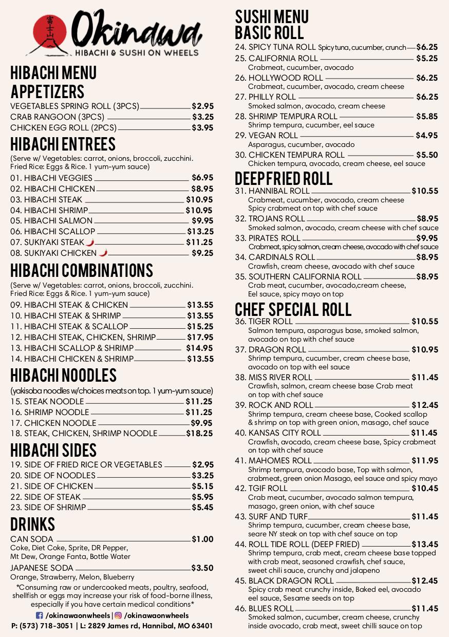 Menu at Okinawa Hibachi and Sushi Hannibal MO restaurant, Hannibal
