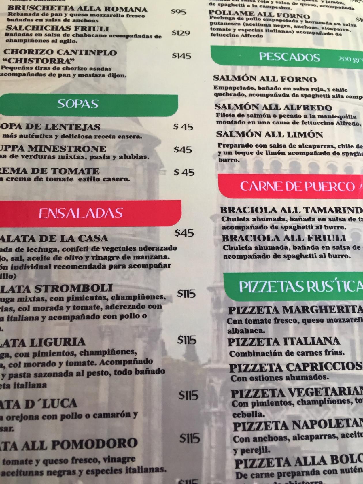 Menu at Stromboli restaurant, Hermosillo, Boulevard Jose Maria Morelos 695
